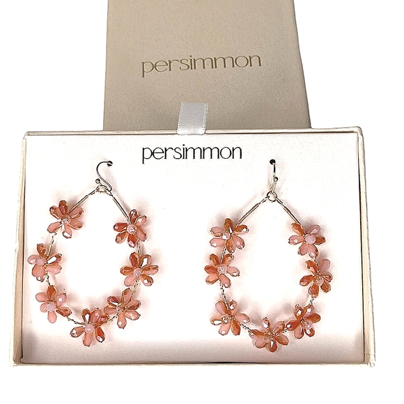Persimmons | Jewelry | Persimmon Pink Gold Flower Hoop Earrings | Poshmark